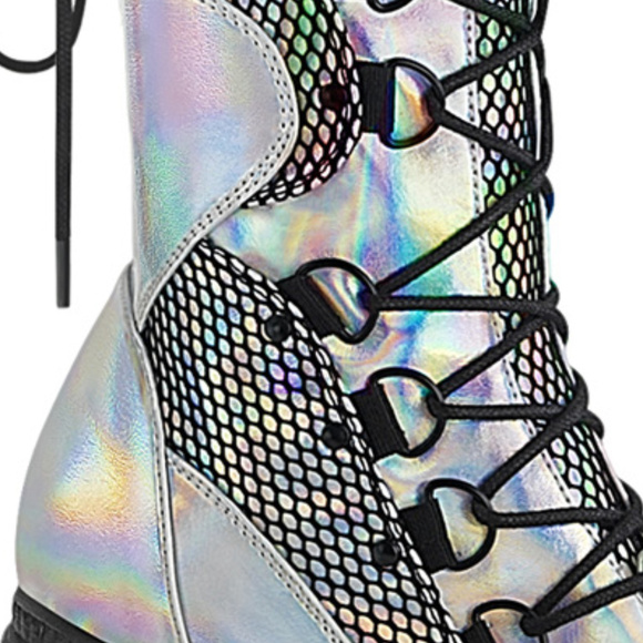 Shoes | Goth Wedge Platform Hologram Lace Up Calf Boots | Poshmark